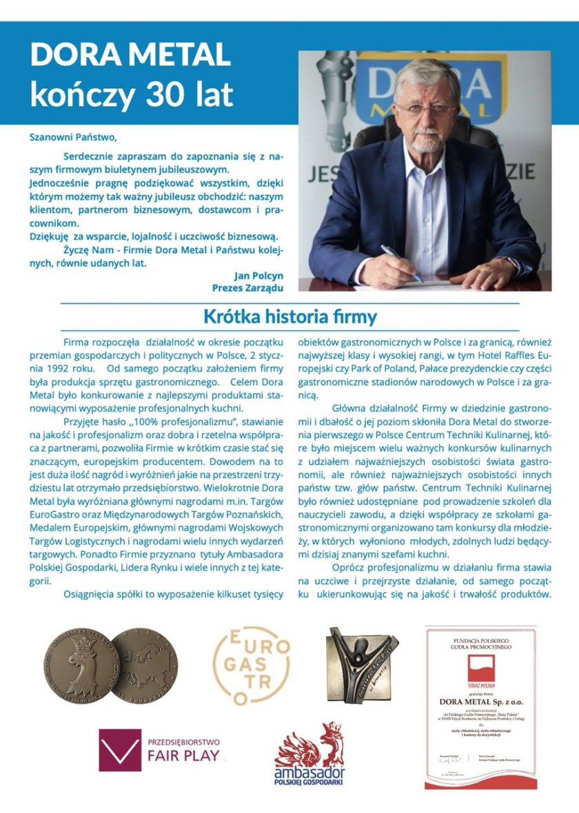 30 lat Dora Metal - biuletyn | Aktualności - Dora-Metal